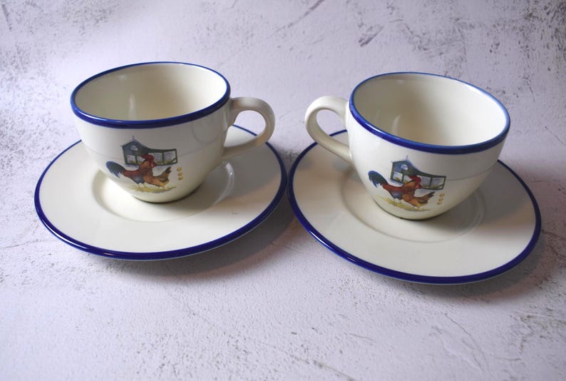 Vintage Alie Kruse-kolk Cups With Saucers: Rooster & Hen Landleven ...