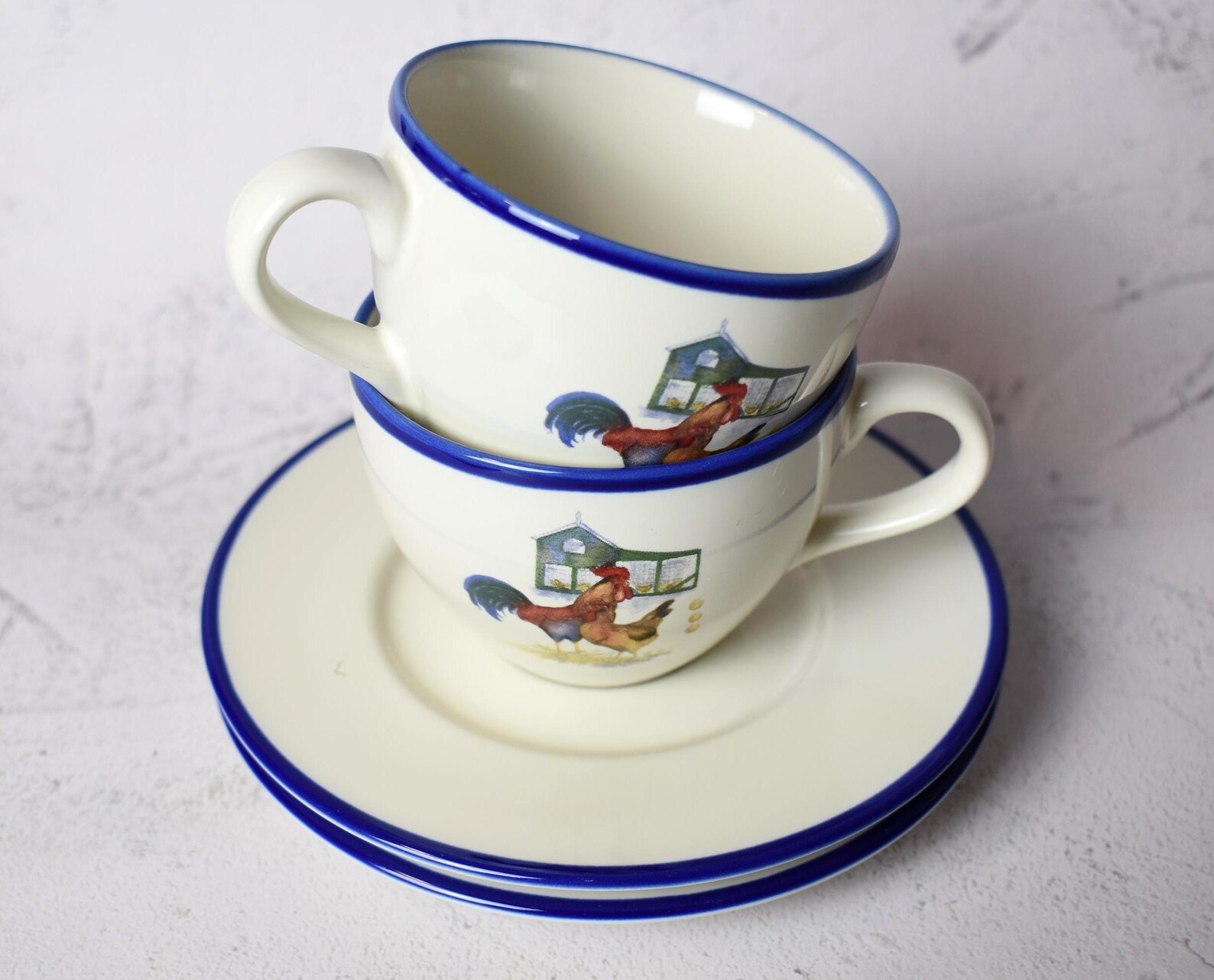 Vintage Alie Kruse-kolk Cups With Saucers: Rooster & Hen Landleven ...