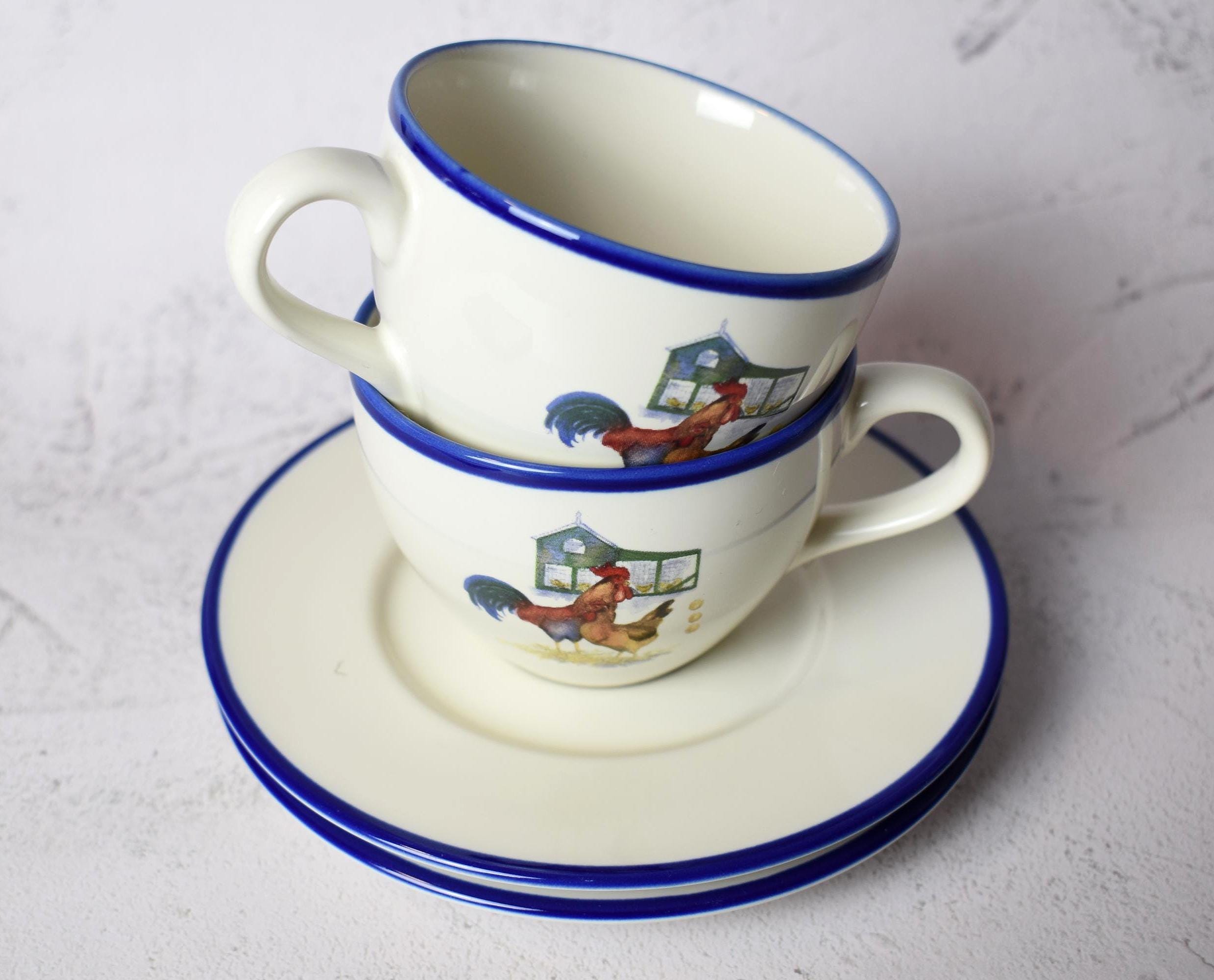 Vintage Alie Kruse-kolk Cups With Saucers: Rooster & Hen Landleven ...