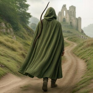 Mens Medieval Linen Hooded Cape Cloak With Hood, LARP Roleplay Dnd ...