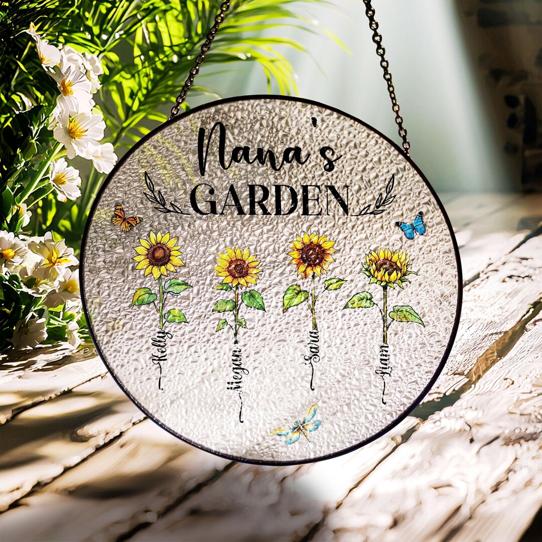 Nana Birth Month Flower Stain Glass Suncatcher, Personalized Grandma's ...