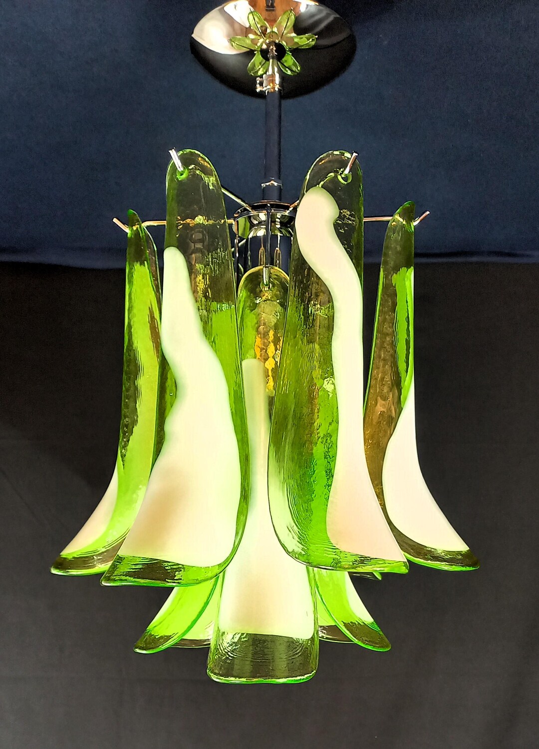 Vintage Murano Chandelier Ceiling Light, Mazzega Style, 80s. Green ...