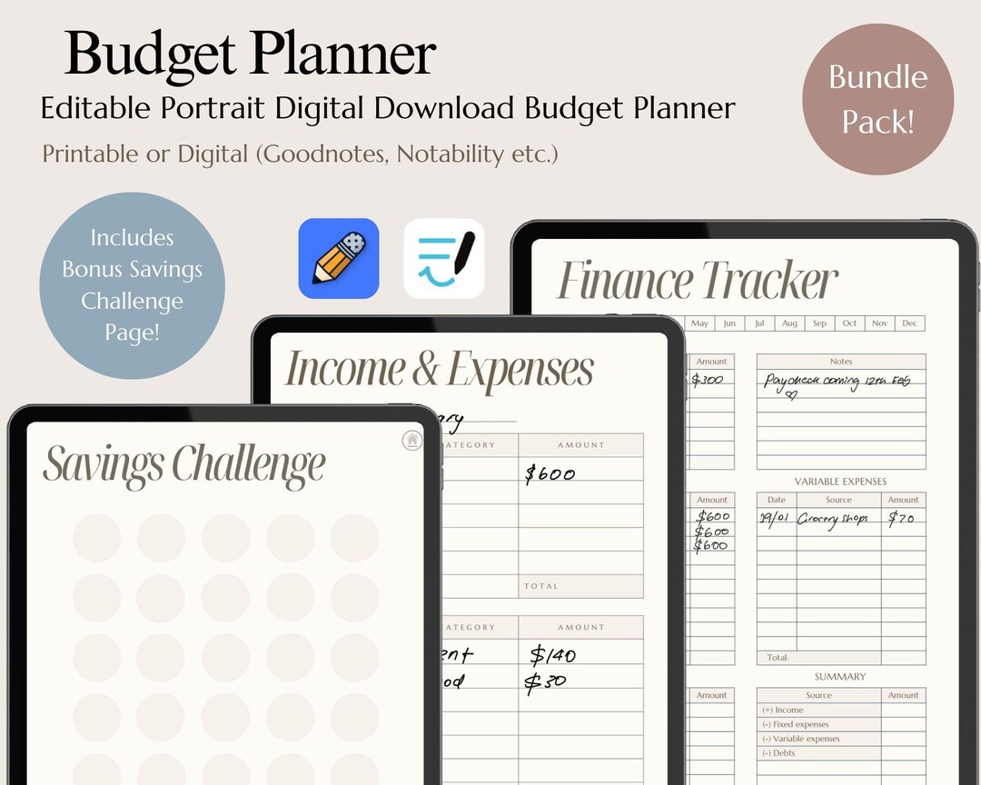 Budget Planner Bundle Pack, Aesthetic Beige Minimalist, Finance Tracker ...