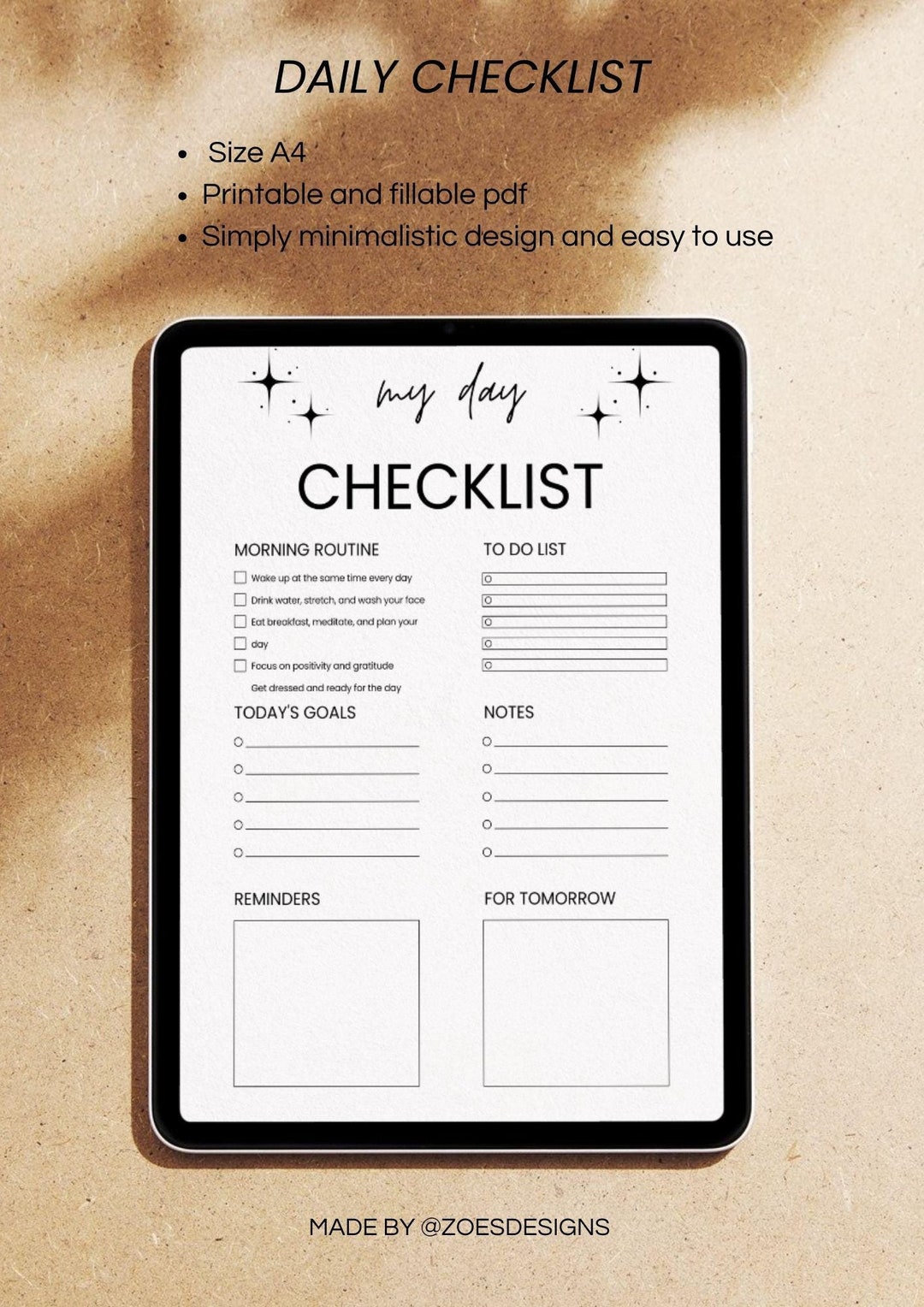 Daily Checklist Printable &amp; Fillable, Daily to Do List Template, Task ...