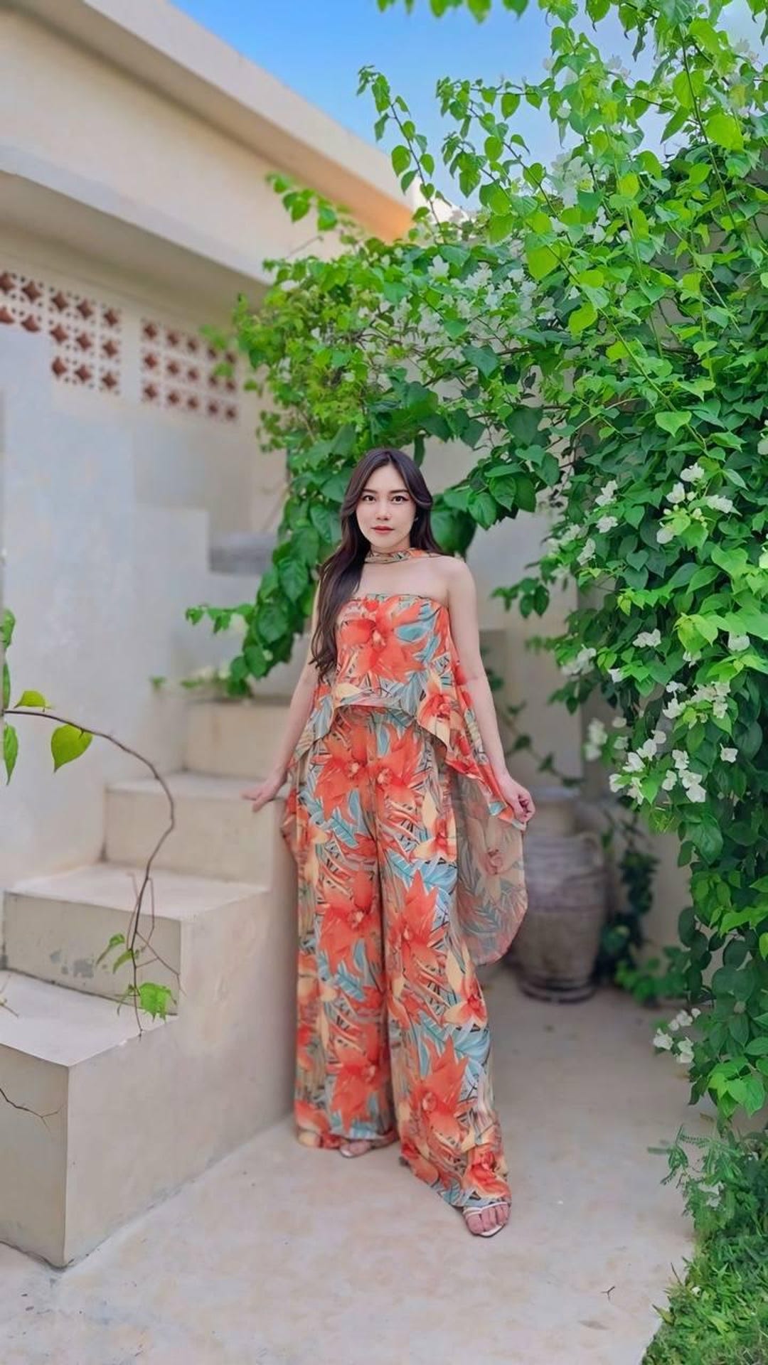 Floral Boho Two-piece Set Strapless Crop Top & Wide-leg Pants Handmade ...