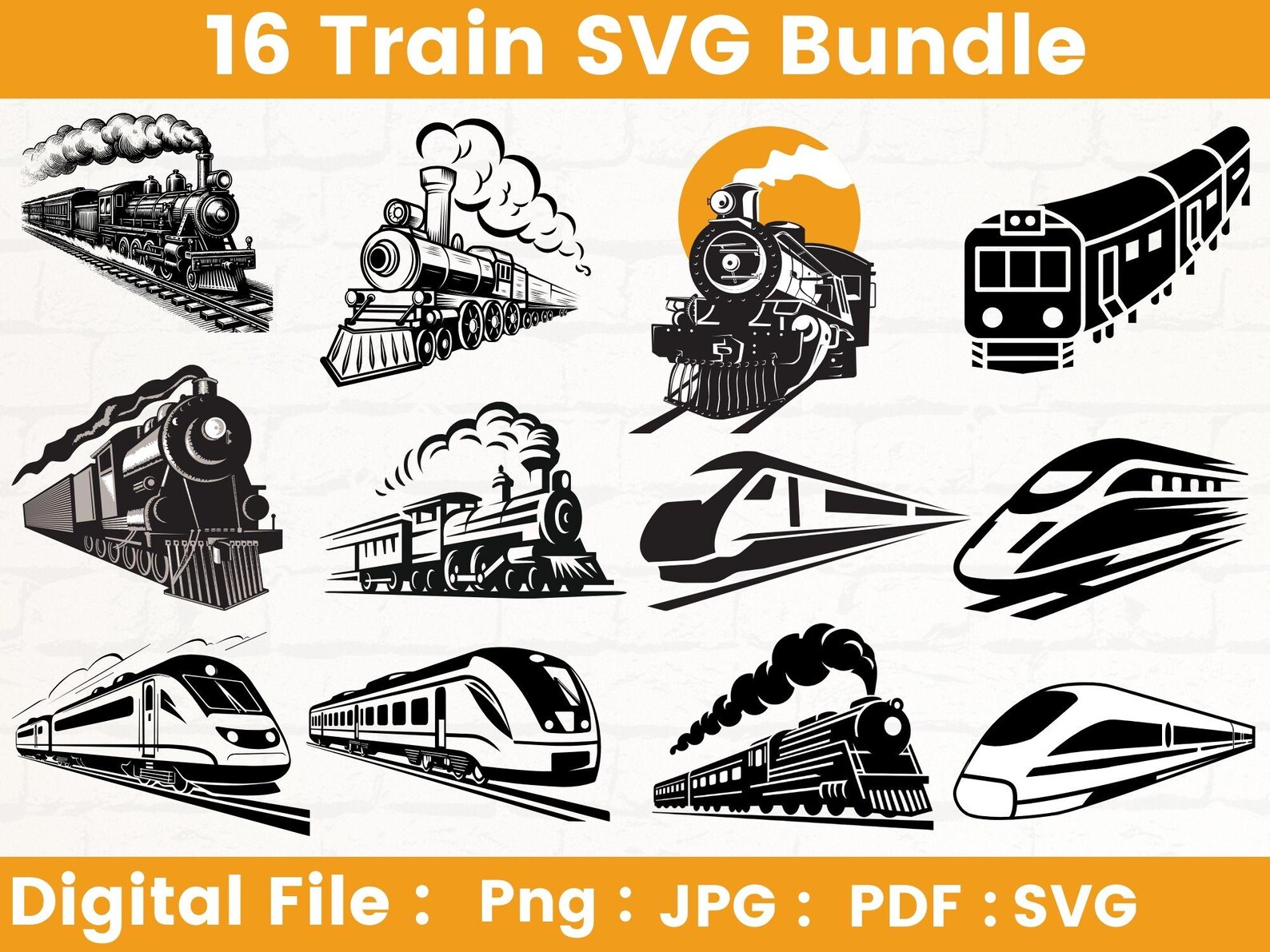 Train SVG Bundle: Transportation Silhouette Vector Graphics (digital ...