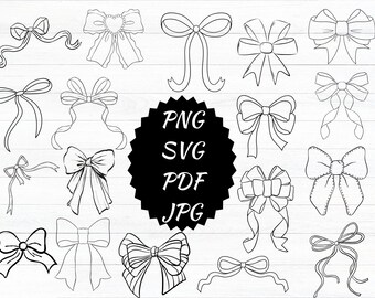 Ribbon Bow Svg Bundle, Bow Png, Hand Drawn Bow Clipart, Hair Bow Svg ...