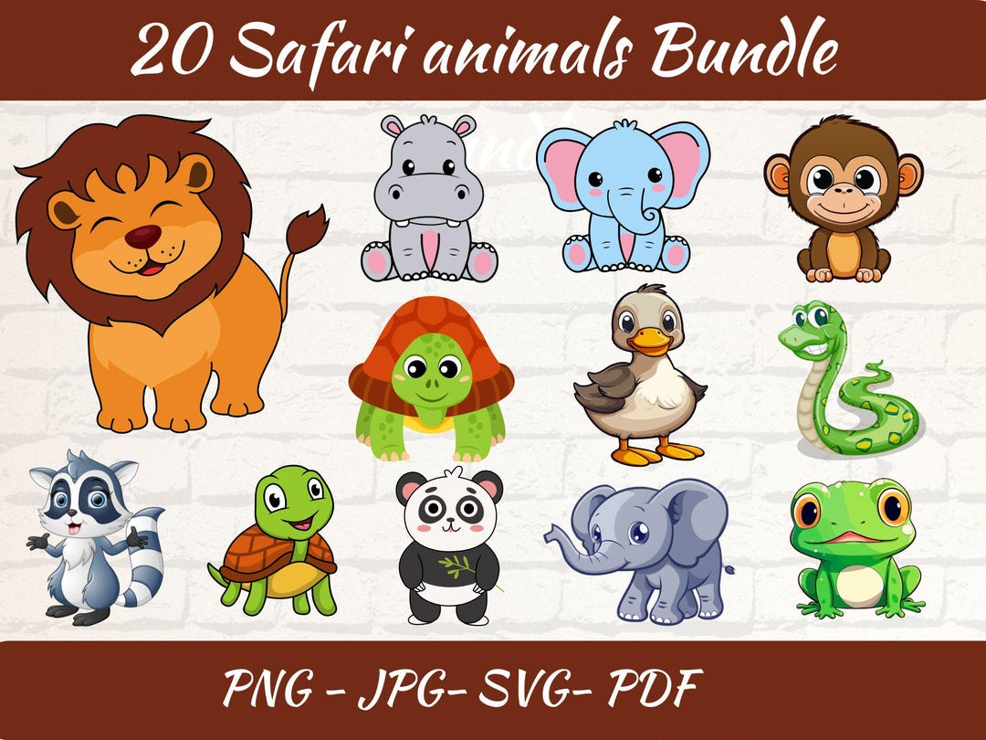 Safari Animals Clipart: Lion, Elephant, Giraffe (SVG, PNG, JPG) - Etsy