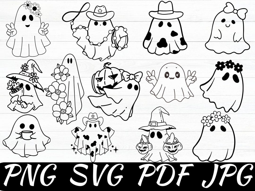 Ghost Svg Bundle, Ghost Outline Svg, Spooky Ghost, Halloween Svg, Cute ...