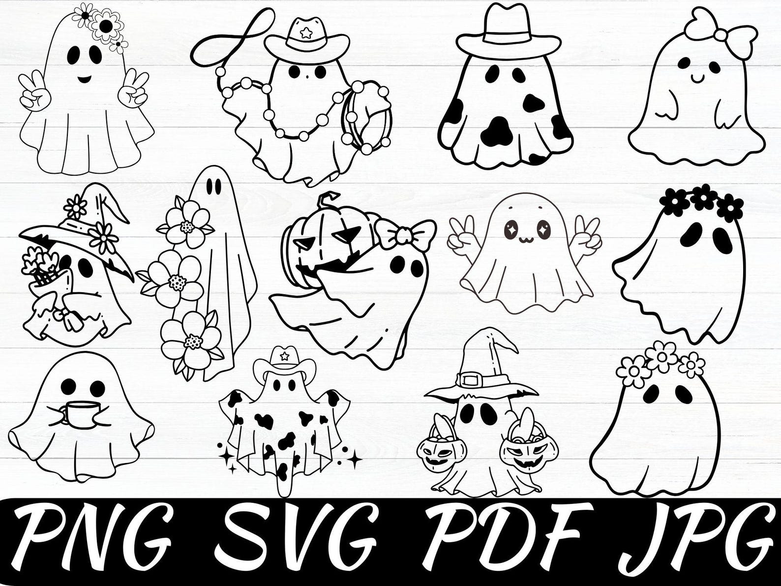 Ghost Svg Bundle, Ghost Outline Svg, Spooky Ghost, Halloween Svg, Cute ...