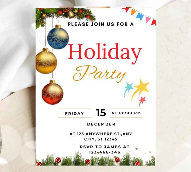 Editable Holiday Party Invitation: Festive Celebration Invites (digital ...