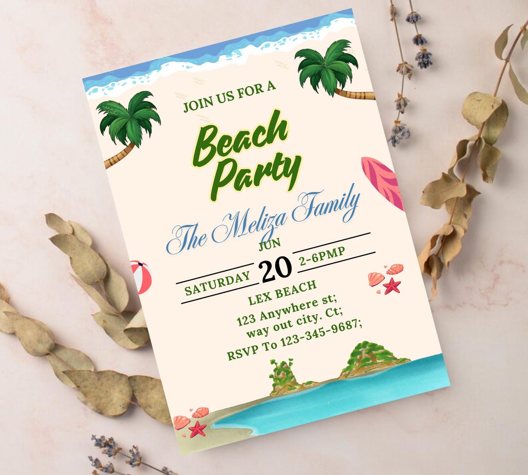 Beach Party Invitation Template, Editable Beach Party Invite, Summer ...