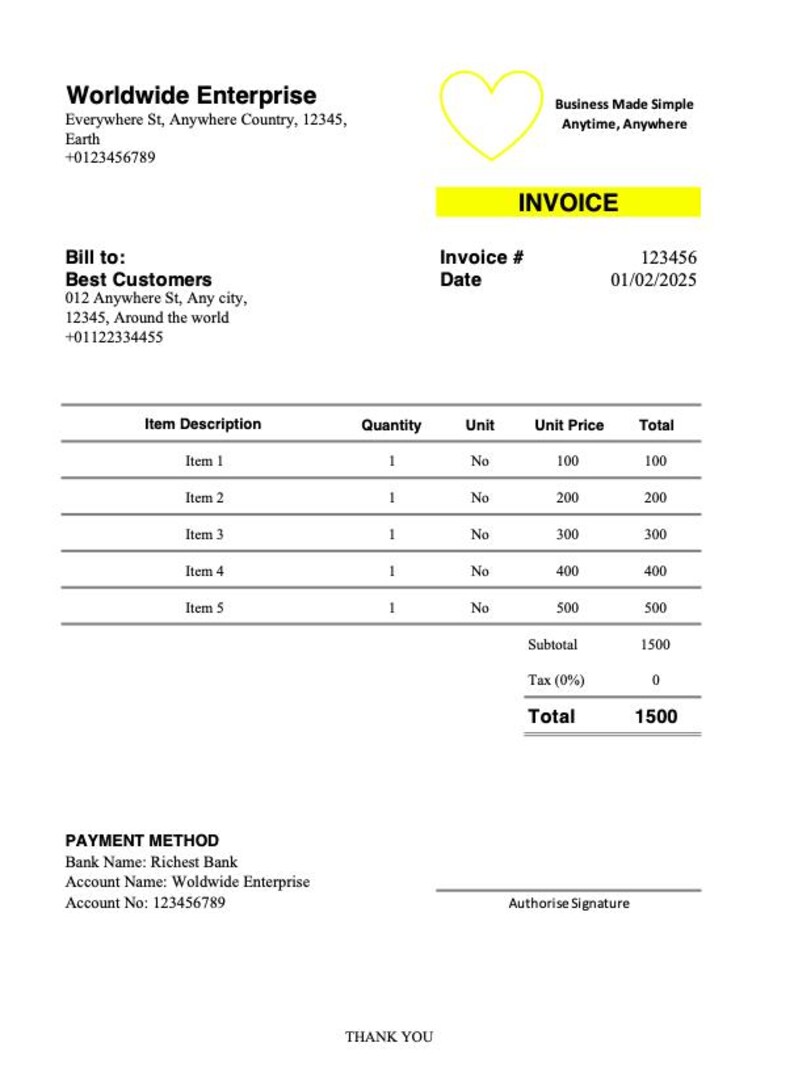 Minimalist Invoice Template for Small Business/ Printable and Editable PDF & Excel - Etsy