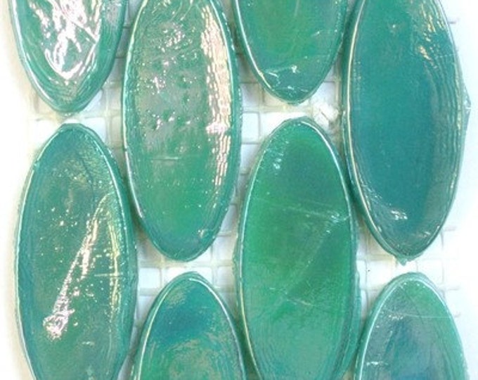 Aquamarine Teal Oblong Opaque Iridescent Glass Mosaic Tiles/ Petal ...