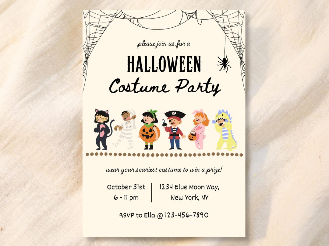 Halloween Costume Party Invitation Template, Kids Costume Party Invite ...