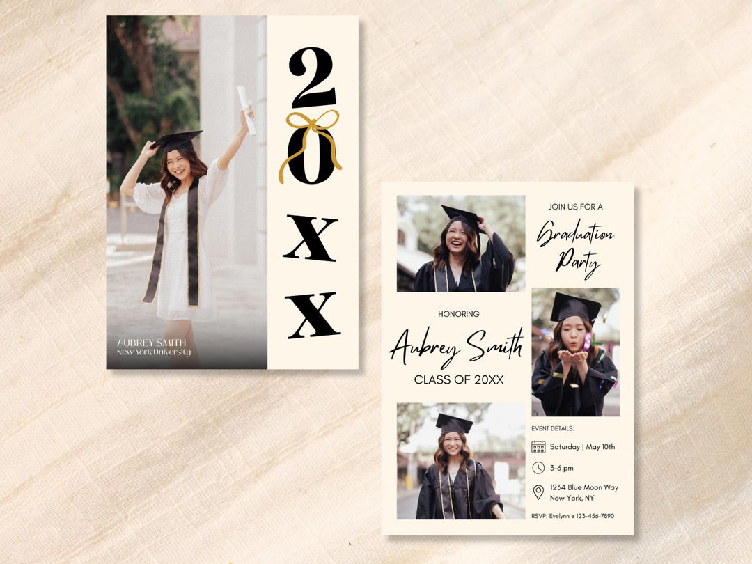 Graduation Party Invitation Template With Photos, Modern Grad ...
