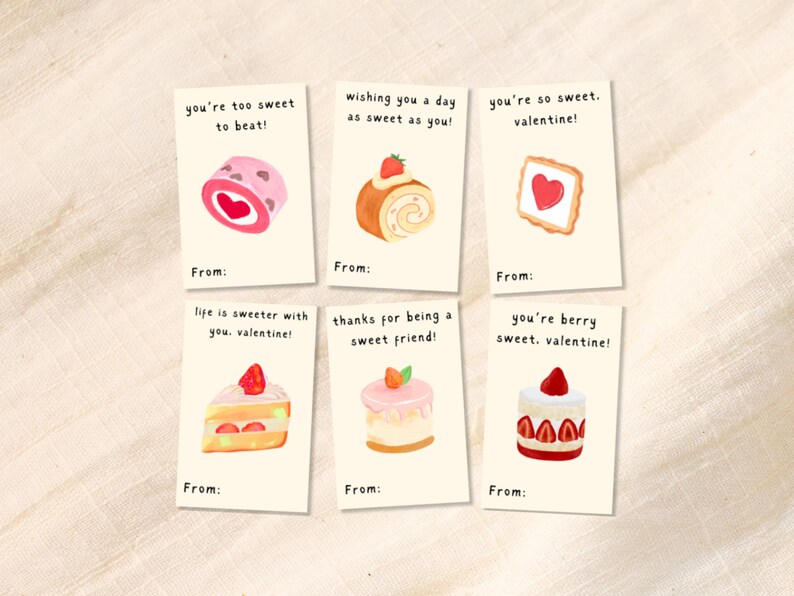 40 Printable Valentines for Kids Class, Sweet Treats and Desserts Mini ...
