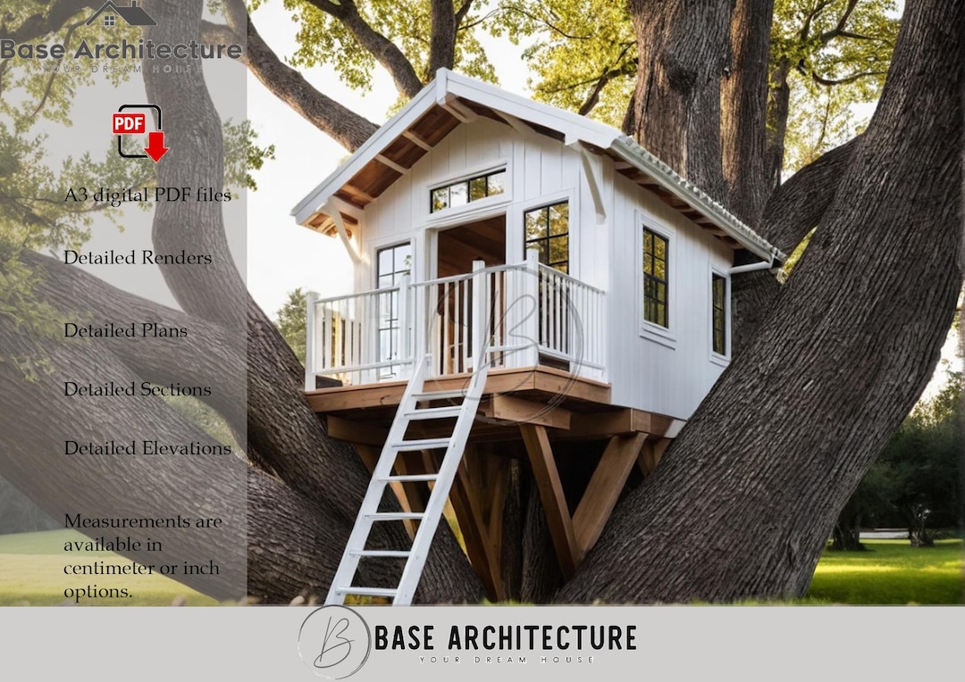 Tree House Plan: 13' X 13' Tiny Home, Studio Cabin (PDF) - Etsy