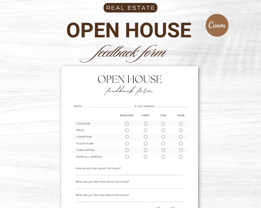 Open House Feedback Form, Editable Template, Real Estate Marketing ...