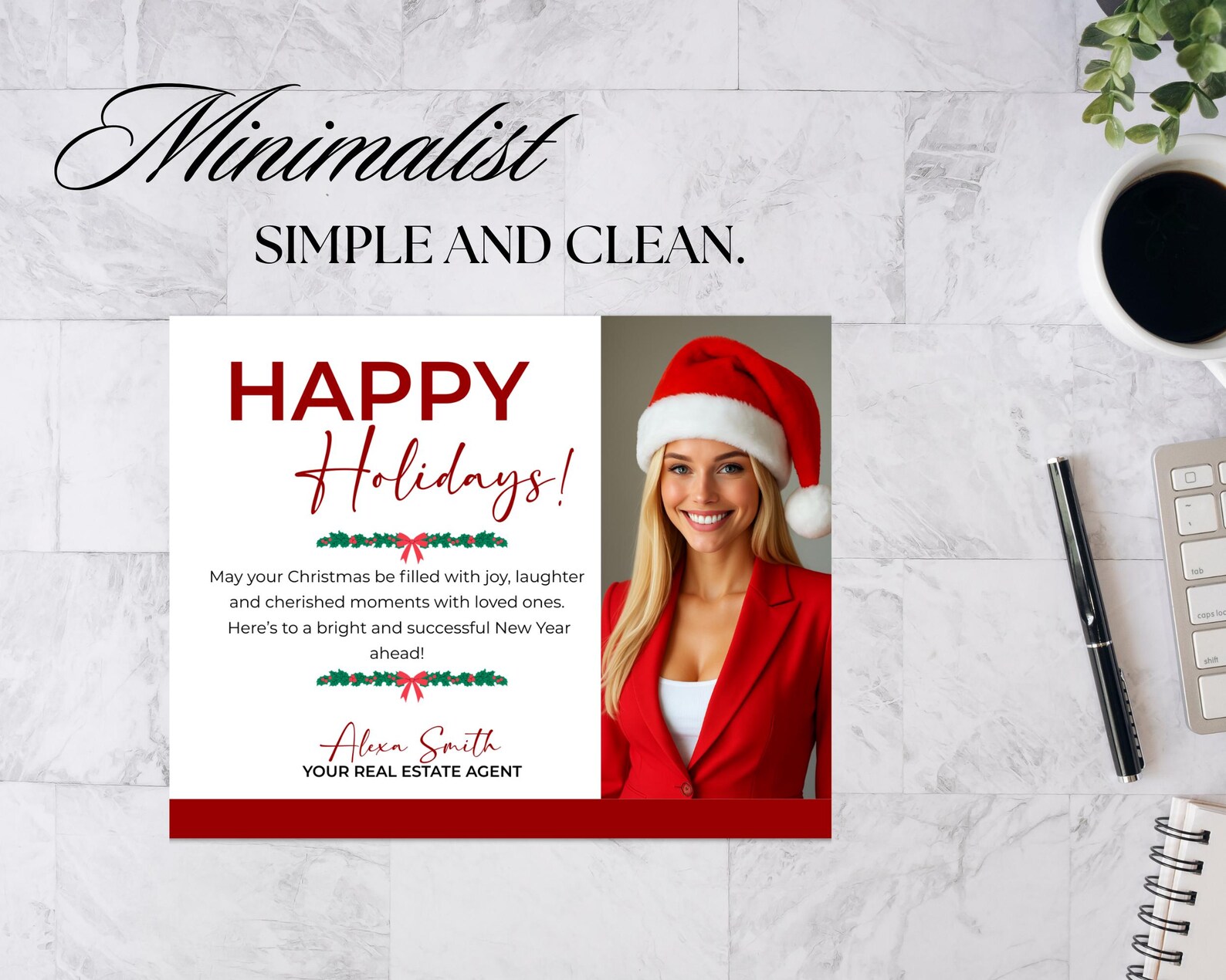 Editable Real Estate Christmas Holiday Postcard, Christmas Card Realtor ...