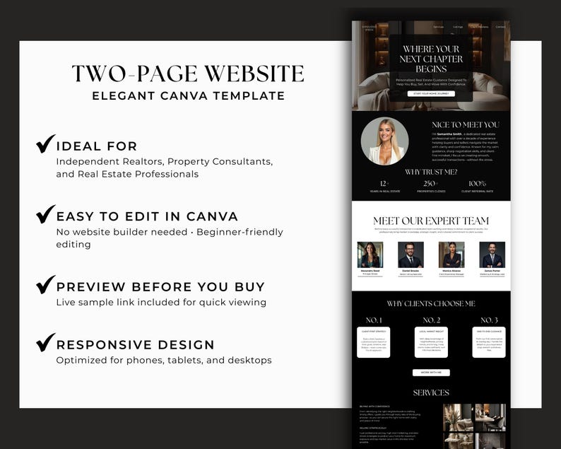 Real Estate Website Template for Canva, Real Estate Branding, Sales ...