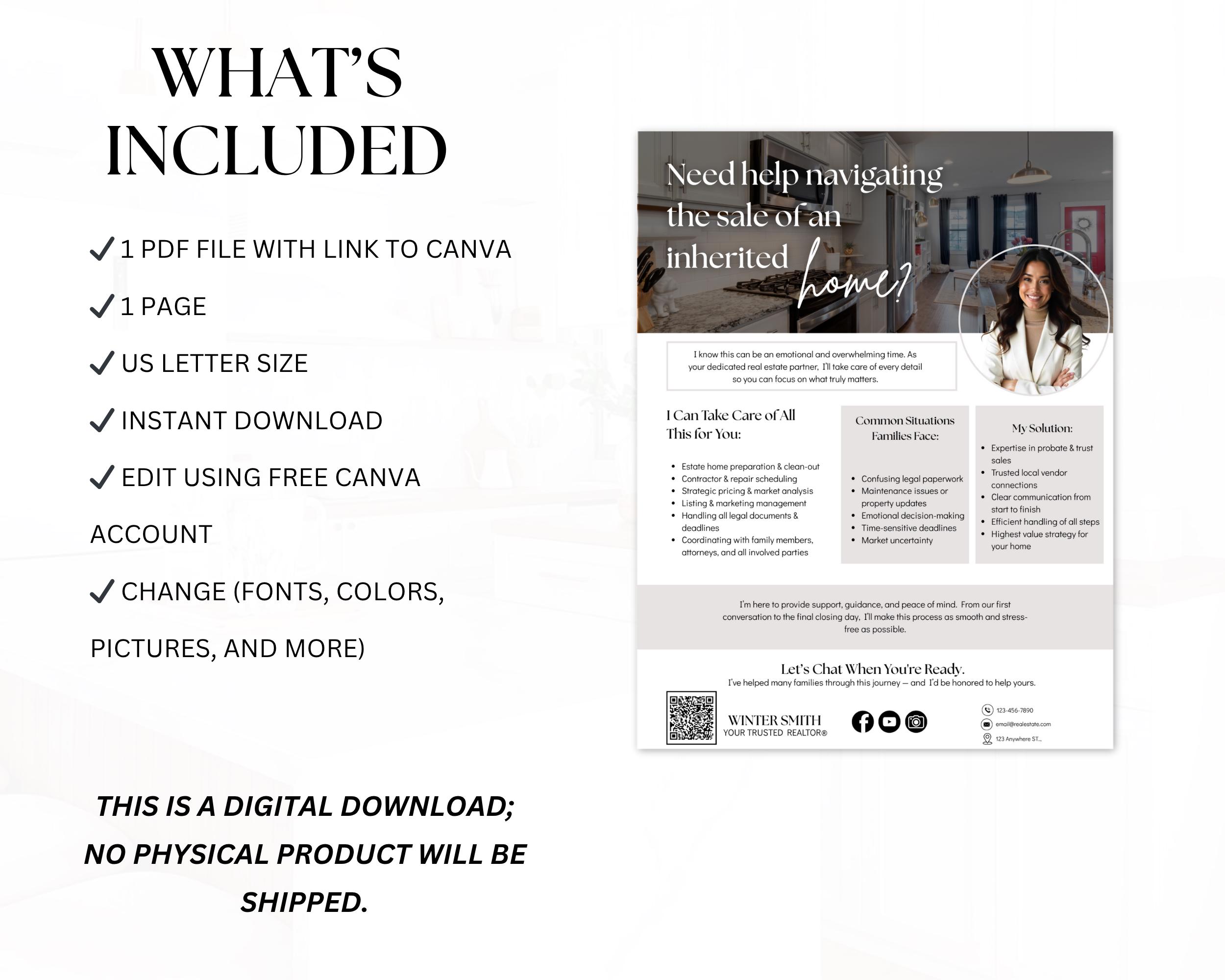 Probate Real Estate Flyer Template | Canva Template | Real Estate Agent ...