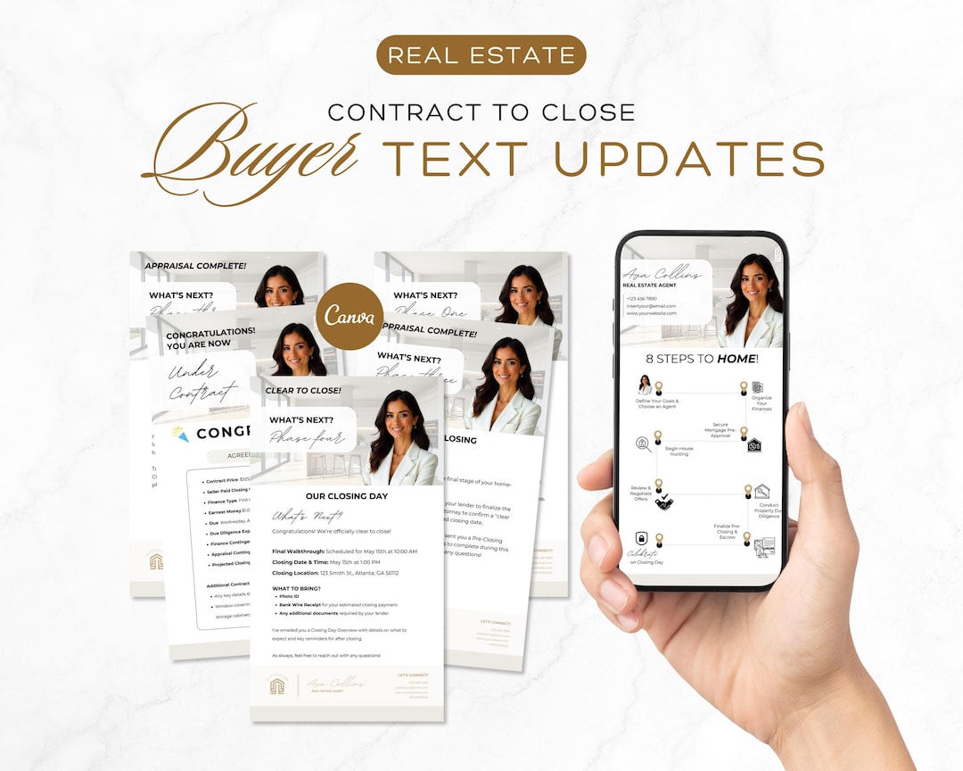 Buyer Contract to Close Timeline Text Updates | Real Estate | Canva ...