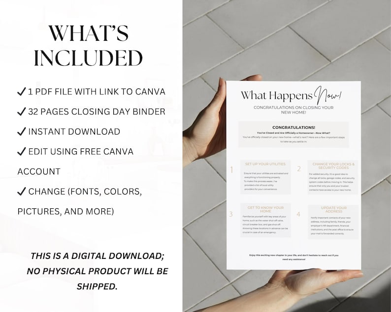 Closing Day Binder Template | Closing Gift | Homeowner | Real Estate ...