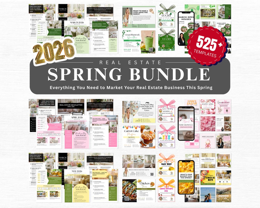 Real Estate Spring Marketing Bundle, 525+ Canva Templates, Instagram ...