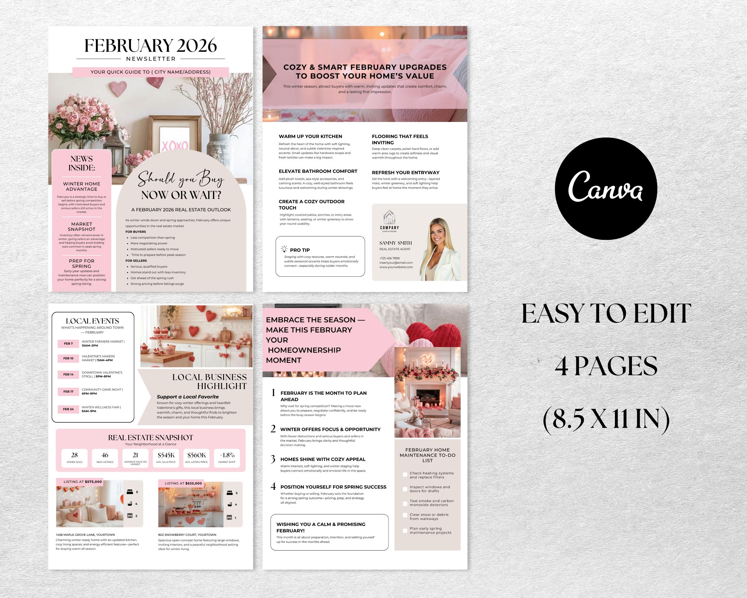 February Real Estate Newsletter | Email Marketing | Editable Canva ...