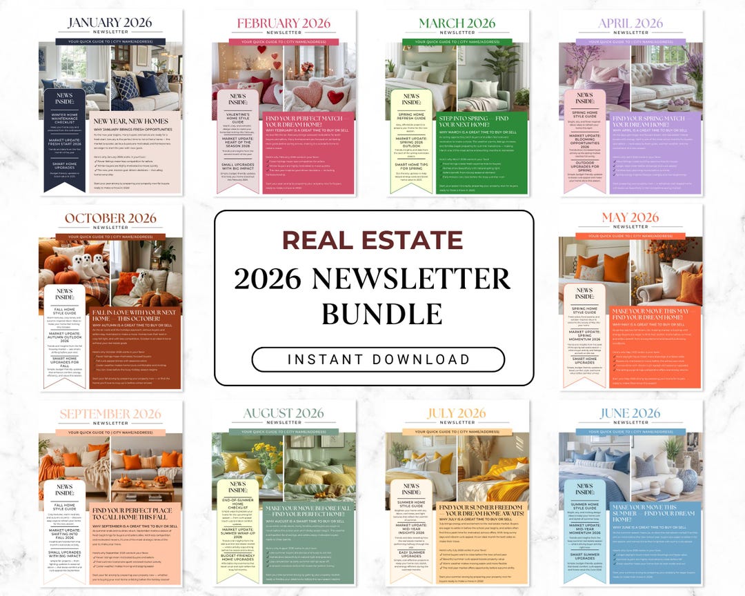 2026 Real Estate Newsletter Template Bundle, 2026 Newsletter, Year-long ...
