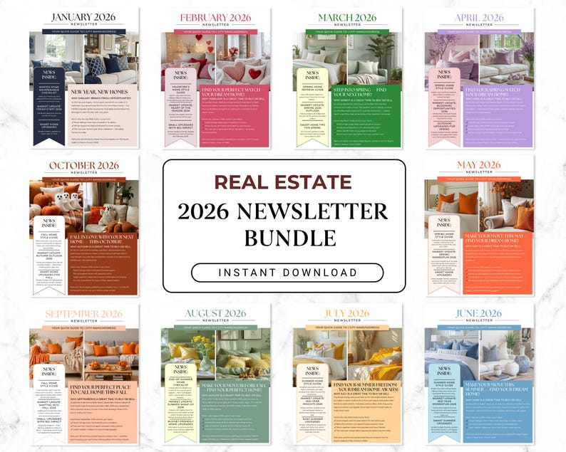 2026 Real Estate Newsletter Template Bundle, 2026 Newsletter, Year-long ...