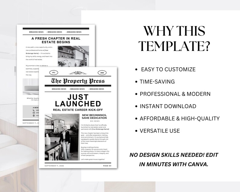 Real Estate Newspaper Prop Template, Canva, Instant Download, Custom ...