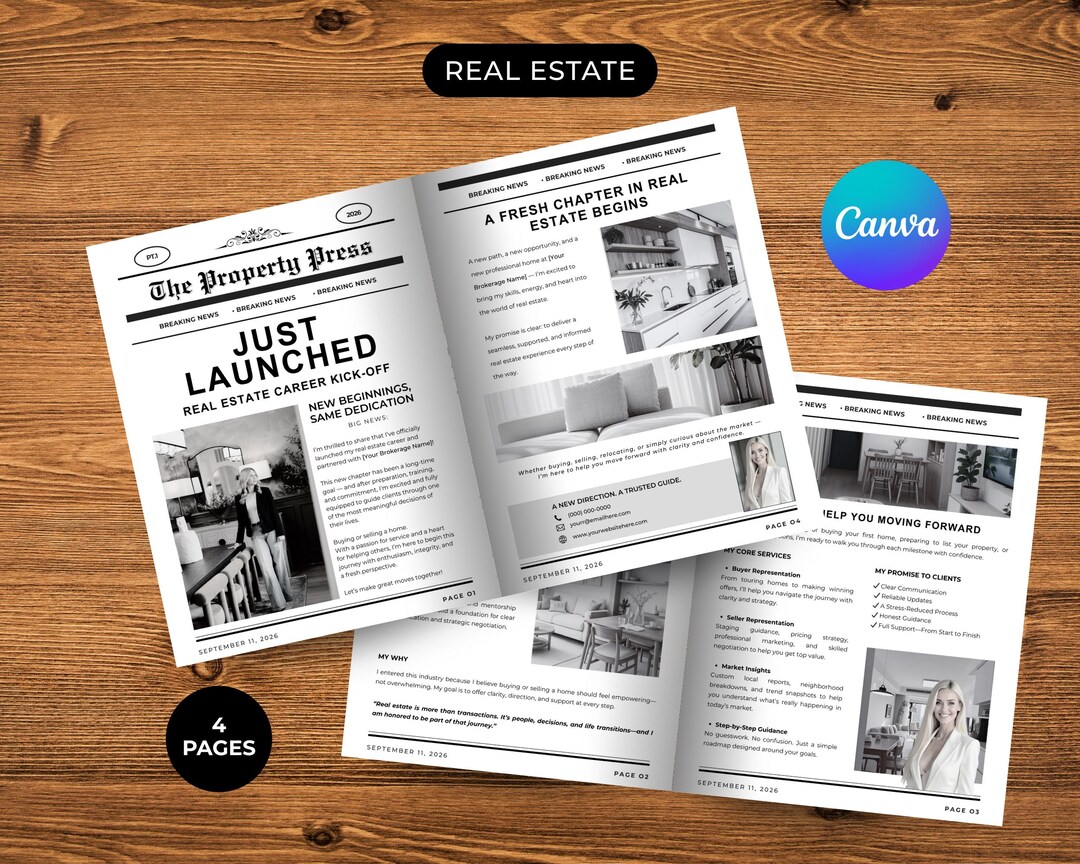 Real Estate Newspaper Prop Template, Canva, Instant Download, Custom ...