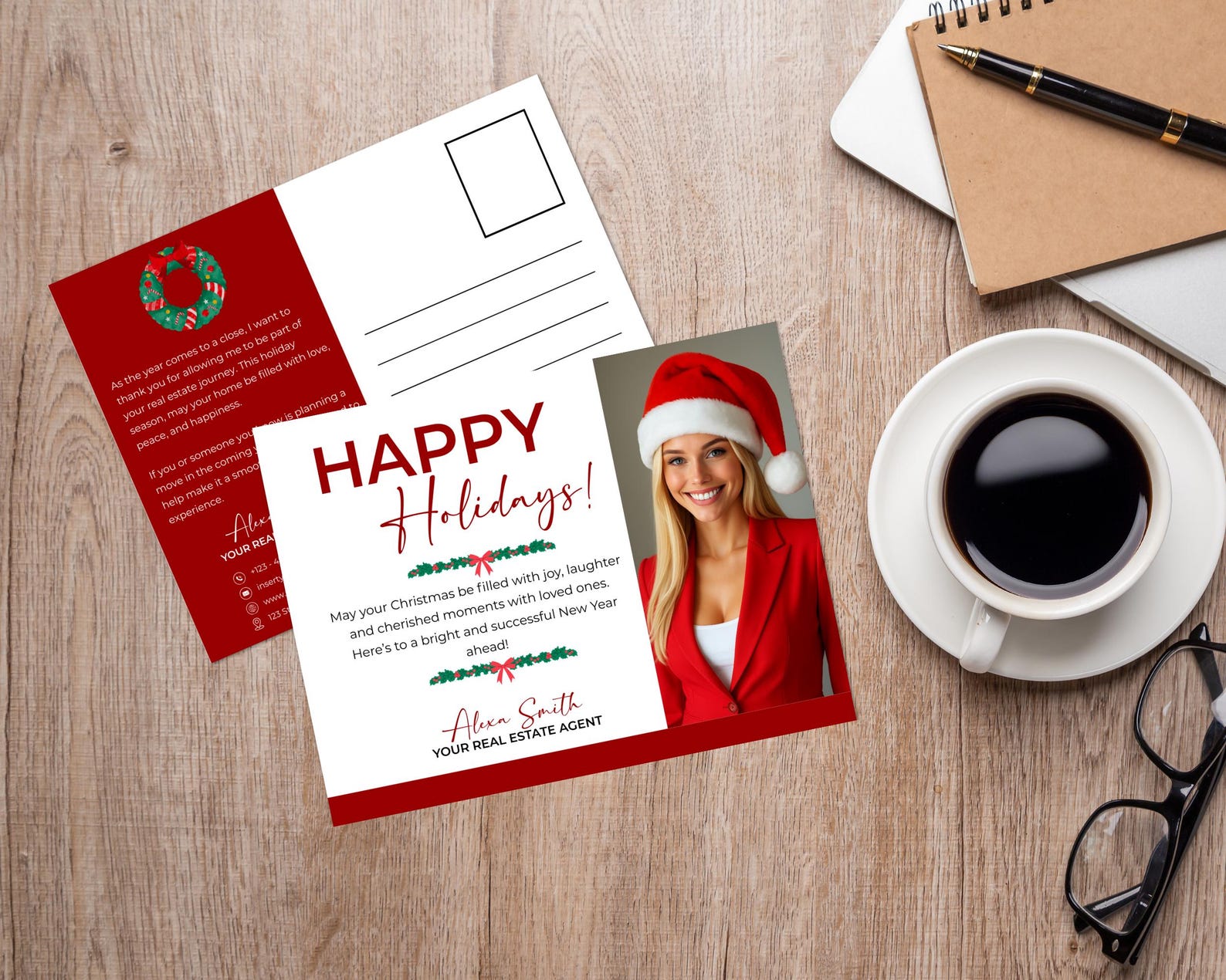 Editable Real Estate Christmas Holiday Postcard, Christmas Card Realtor ...