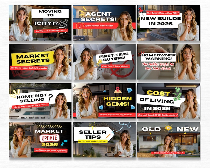 Real Estate Youtube Thumbnail Templates Canva | Real Estate Agent Video ...