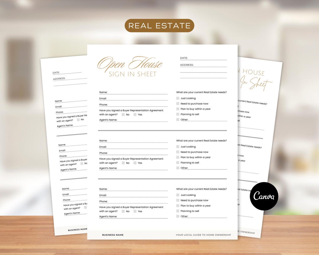 Open House Sign in Sheet Editable Canva Template & Pdfs | Instant ...