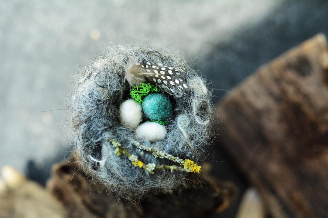 Needle Felted Wool Bird Nest With Eggs – Handmade Spring Woodland Decor ...