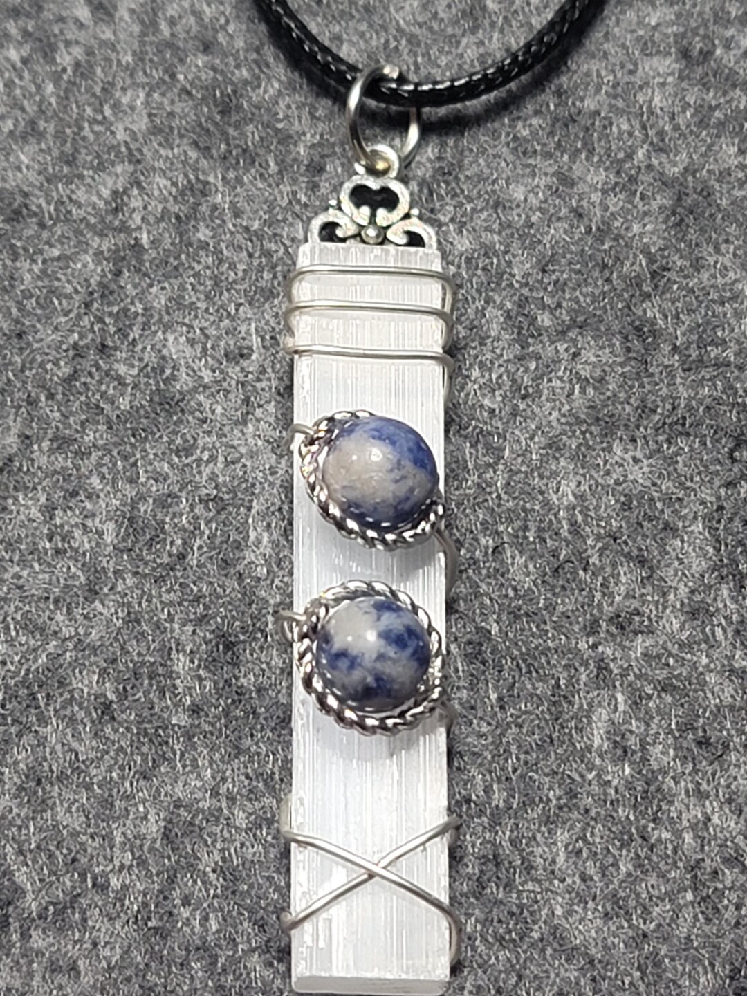 Blue Sodalite & Selenite Crystal Necklace, Grounding Stone - Etsy
