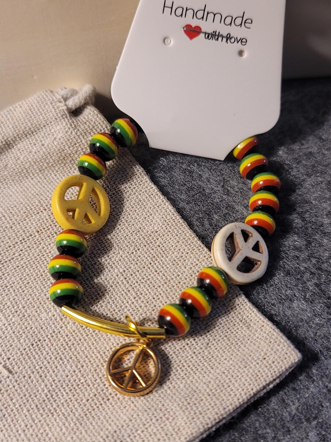 CRYSTAL , PEACE BEADS W/ Peace Signs Bracelet. - Etsy