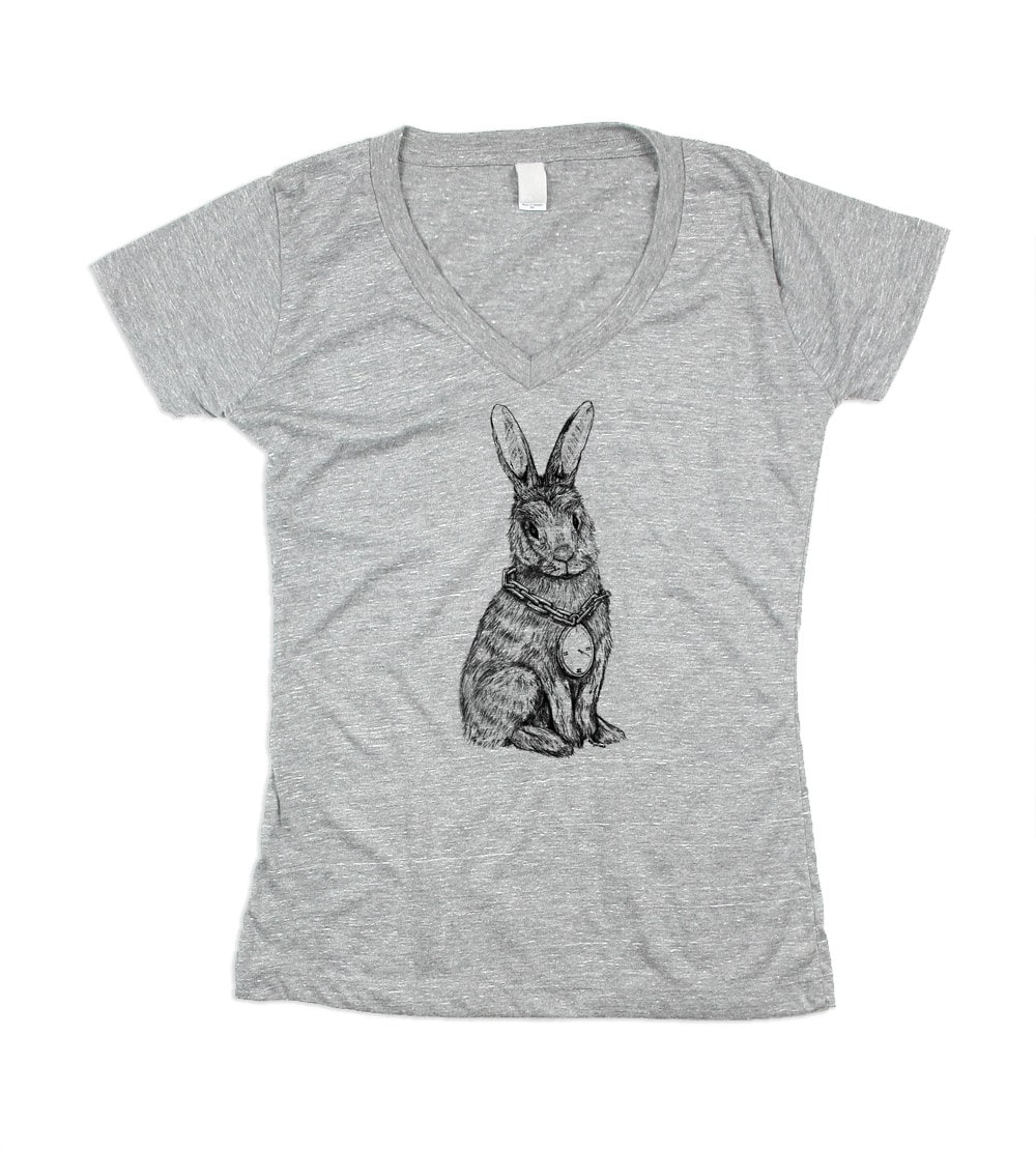 Womens Rabbit Shirt Womens Grey Vneck Rabbit Tshirt - Etsy