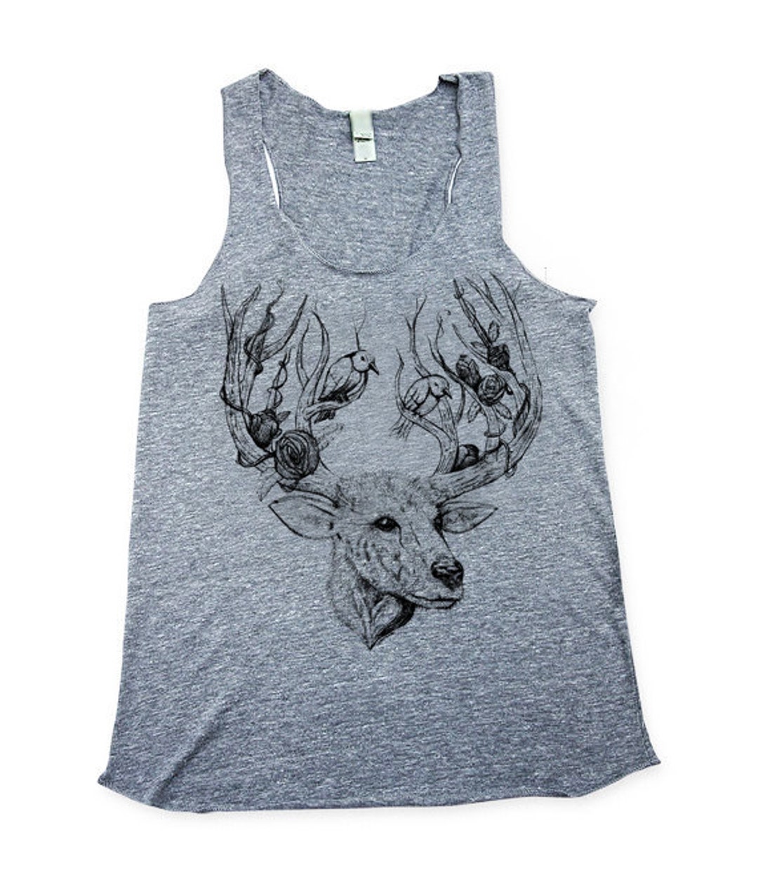 Deer Tank Top Illustrated Deer and Birds Deer Top Women's Deer Tank Top ...