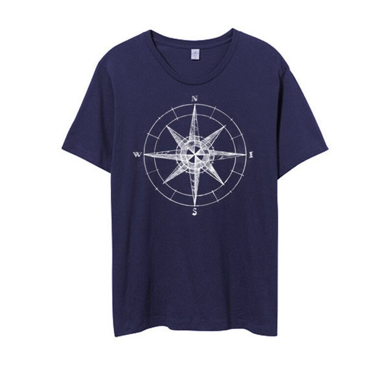 Mens Compass Tshirt - Nautical Compass Illustration Shirt - Mens Light ...