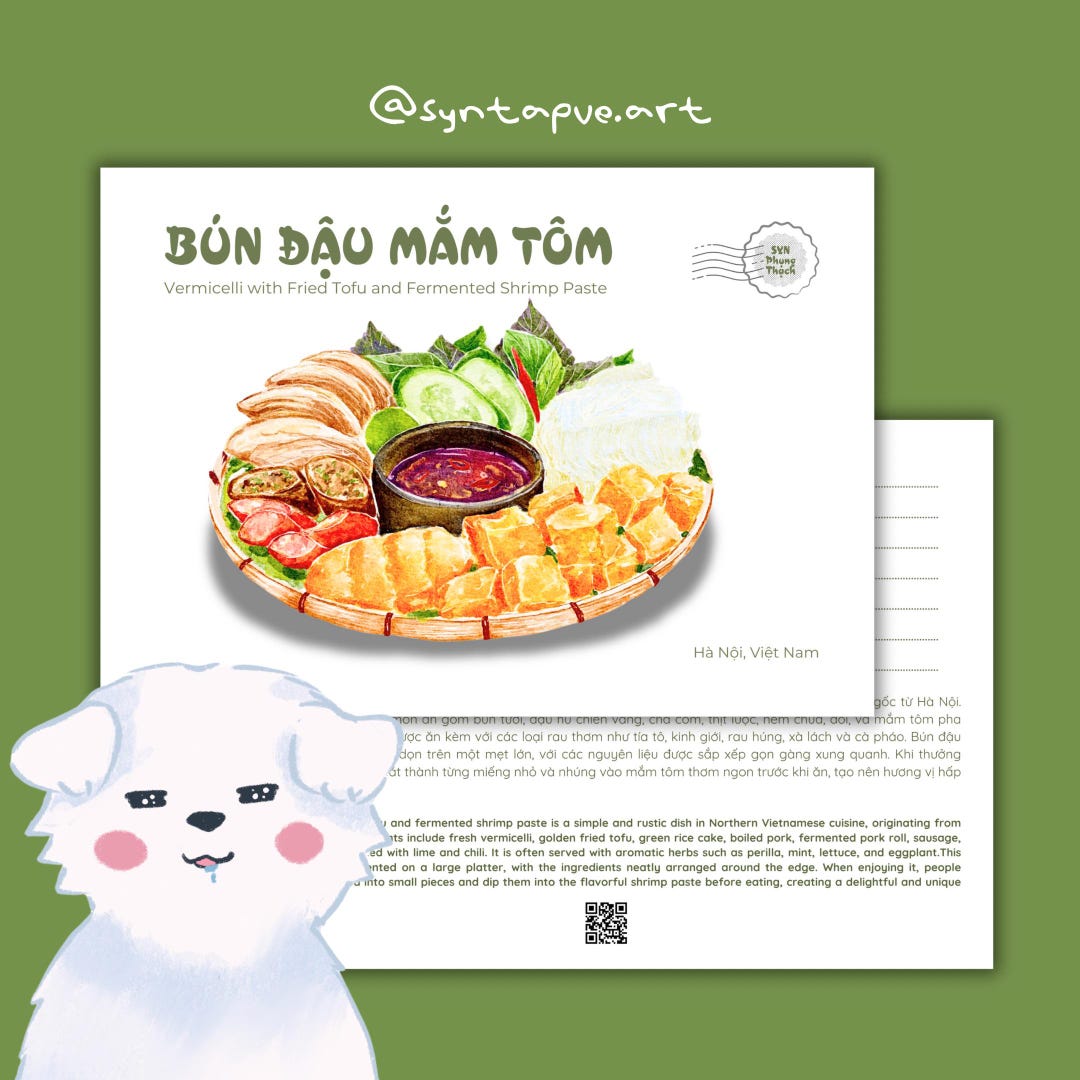 Bun Dau Mam Tom Postcard: Vietnamese Food Art - Etsy