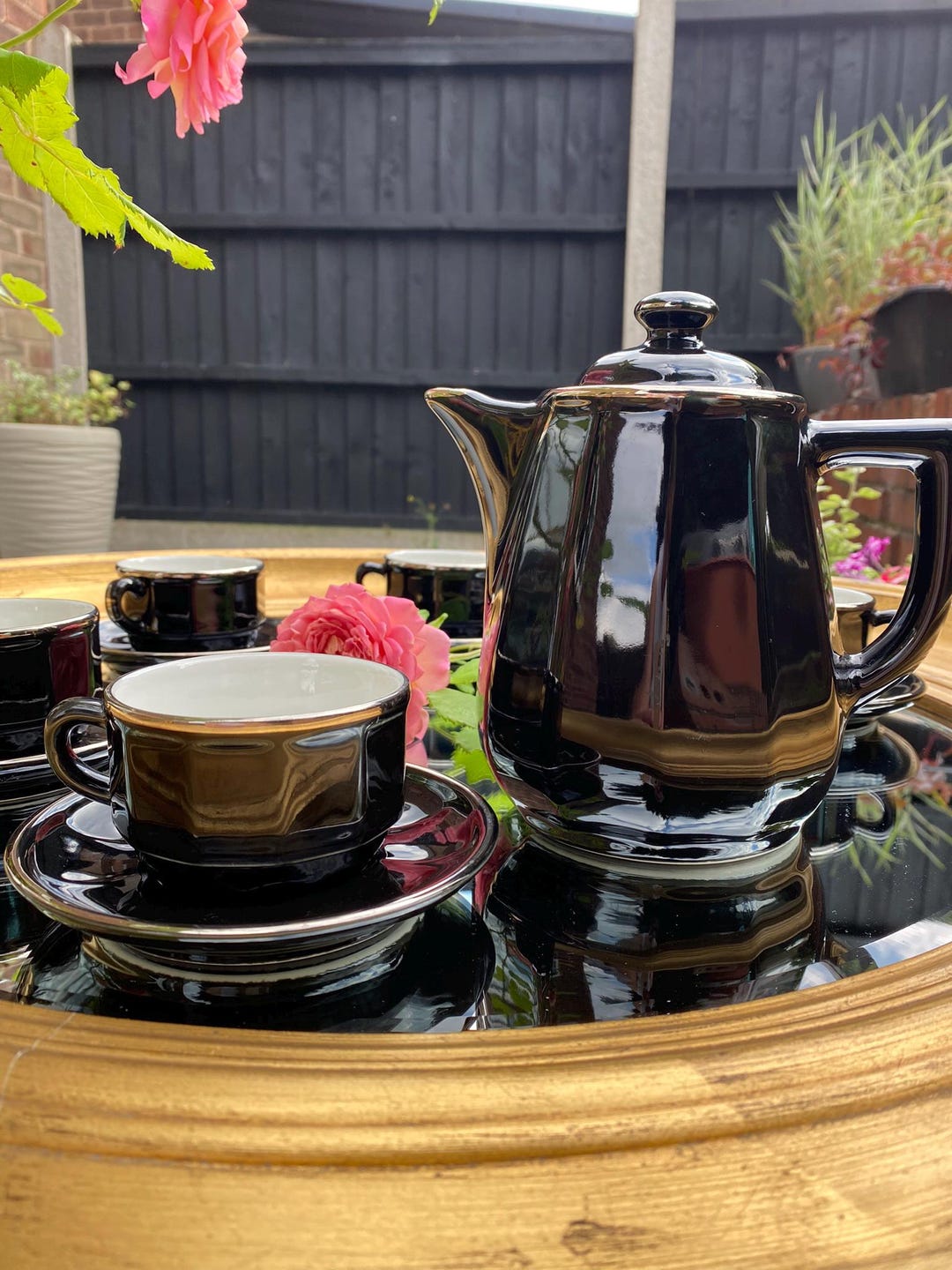 Rare! Black and Platinum Apilco Ware | French Vintage Porcelain | Tea ...