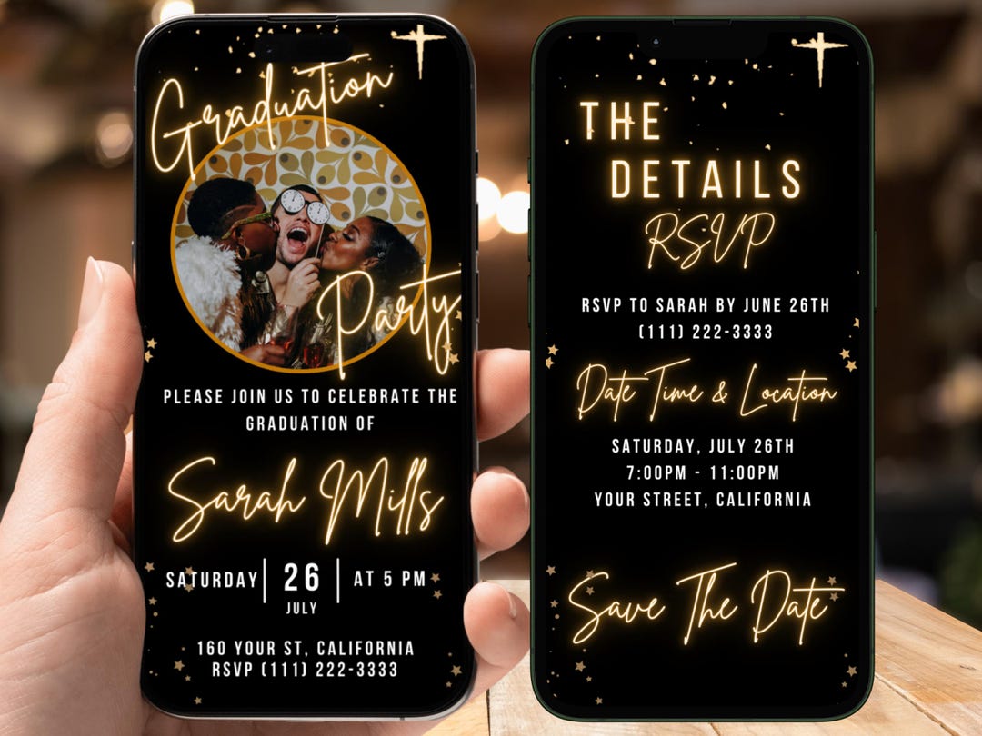 Digital Graduation Party Picture Invitation, Animated College Grad ...