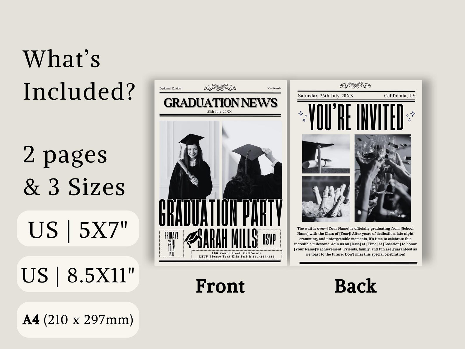 Classic Graduation Newspaper Template, Fully Customizable, Edit With ...