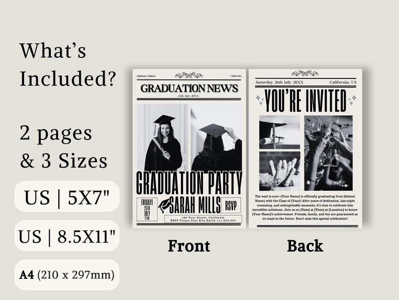 Classic Graduation Newspaper Template, Fully Customizable, Edit With ...