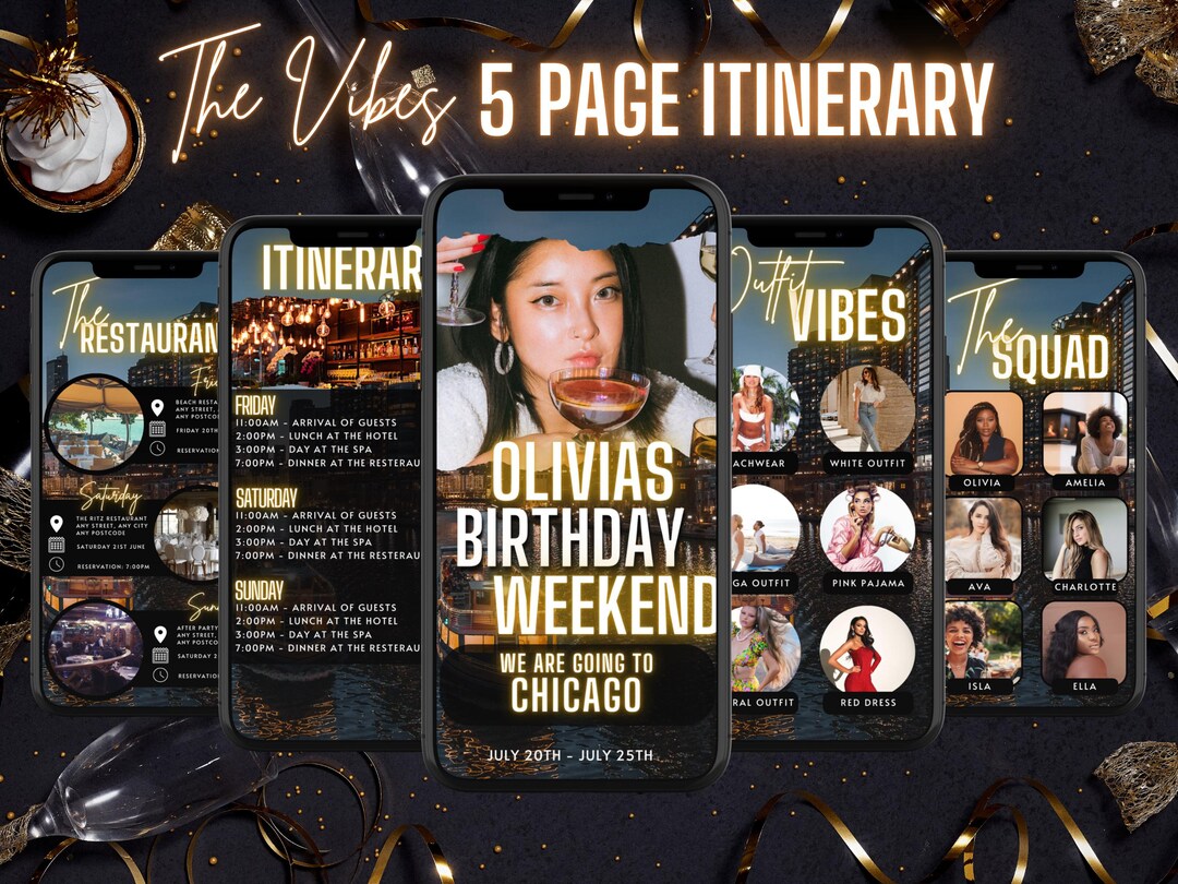 Digital Chicago Takeover Trip Itinerary Invitation, Birthday Travel ...