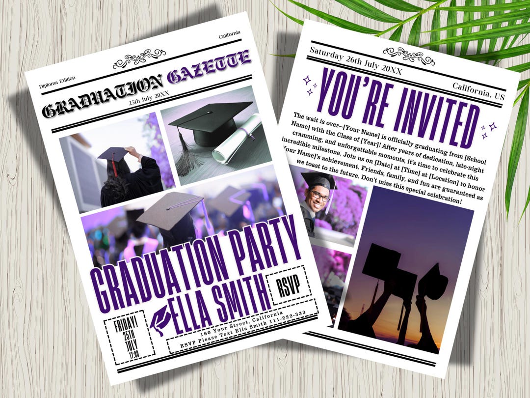 Purple Graduation Newspaper Template, Fully Customizable, Edit With ...